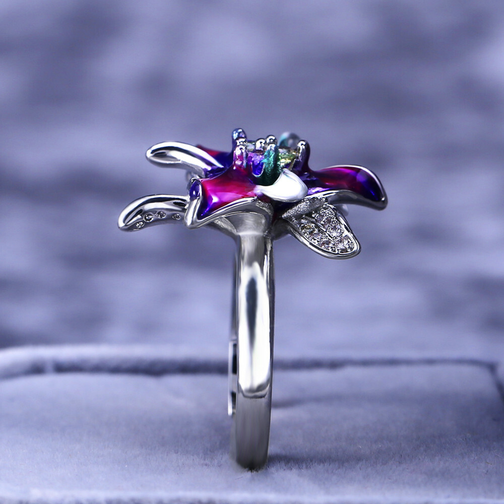Gorgeous Flower 925 Silver Filled Women Wedding Ring Round Cut CZ Ring ...