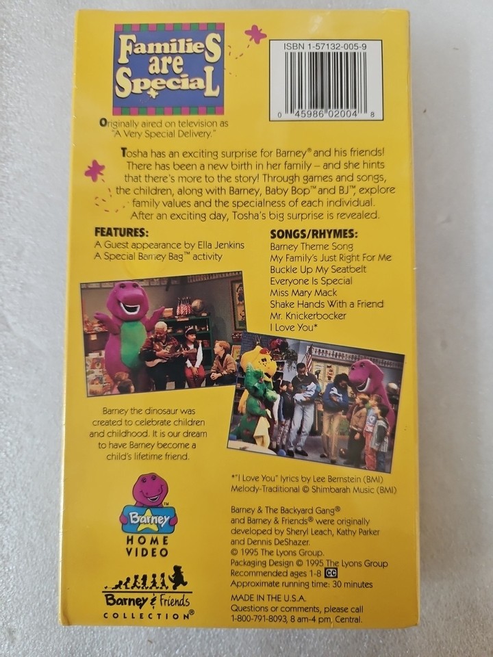 Barney: Families are Special VHS Tape 1995 Barney and Friends ...