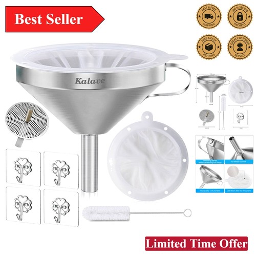 13cm Stainless Steel Kitchen Funnel with 200 Mesh Food Filter Strainer ...