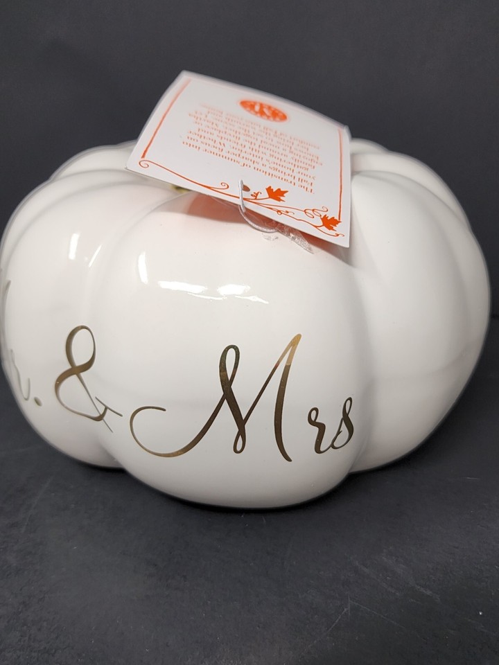 Martha Stewart Mr & Mrs Pumpkin Winter White Gold Fall Decor 6.5" New ...