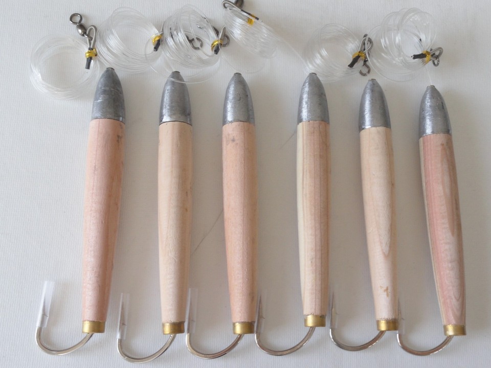 4" Rigged Cedar Plugs Natural Tuna Trolling Fishing Lures - Select qty ...