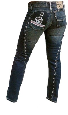 Ticila SEVEN STAR JEANS UK London Punk Nieten Mittelfinger Patch 27 28 ...
