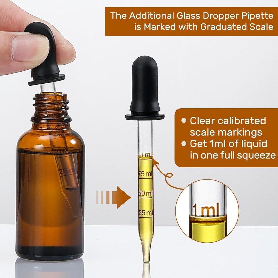 4 Pack 2 Oz Dropper Bottles with 2 Extra 1Ml Calibrated Glass Droppers ...