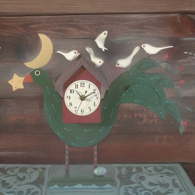 Renovator's Supply Decorative Desk Office Clock Green Painted Wood Bird ...