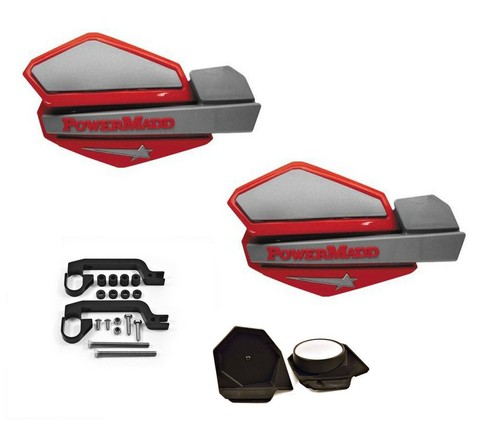 Powermadd Star Series Hand Guards Mirror Mount Kit Red Silver KFX 400 ...