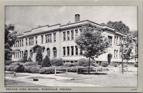 RUSHVILLE, Indiana Postcard GRAHAM HIGH SCHOOL Building View 1940s ...