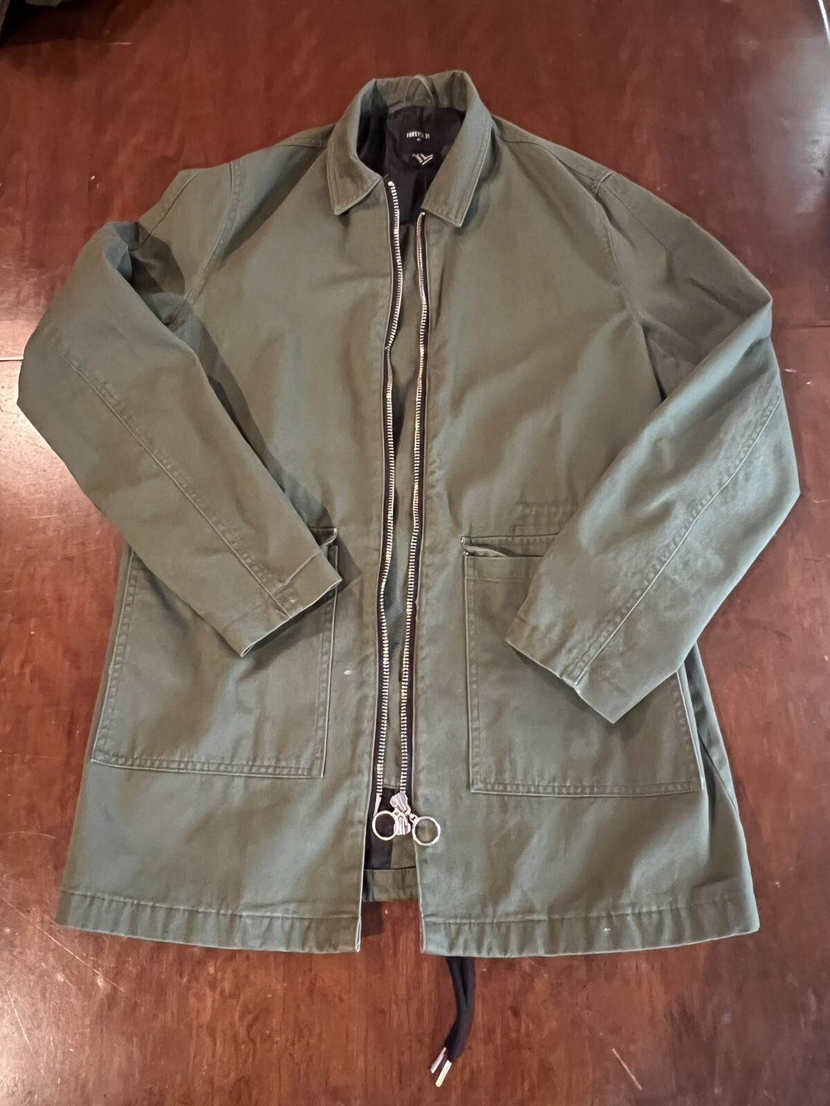 Forever 21 Mens Green Long Coat Jacket Size M - Gem