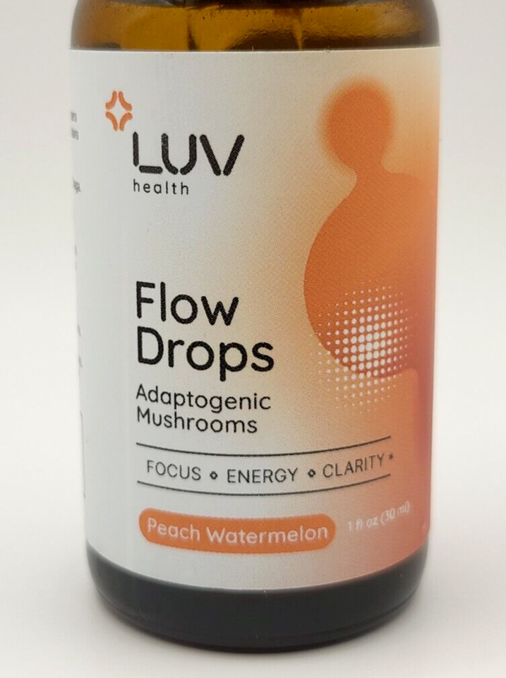 LUV Health FLOW DROPS Adaptogenic Mushroom Blend PEACH WATERMELON 1 oz ...