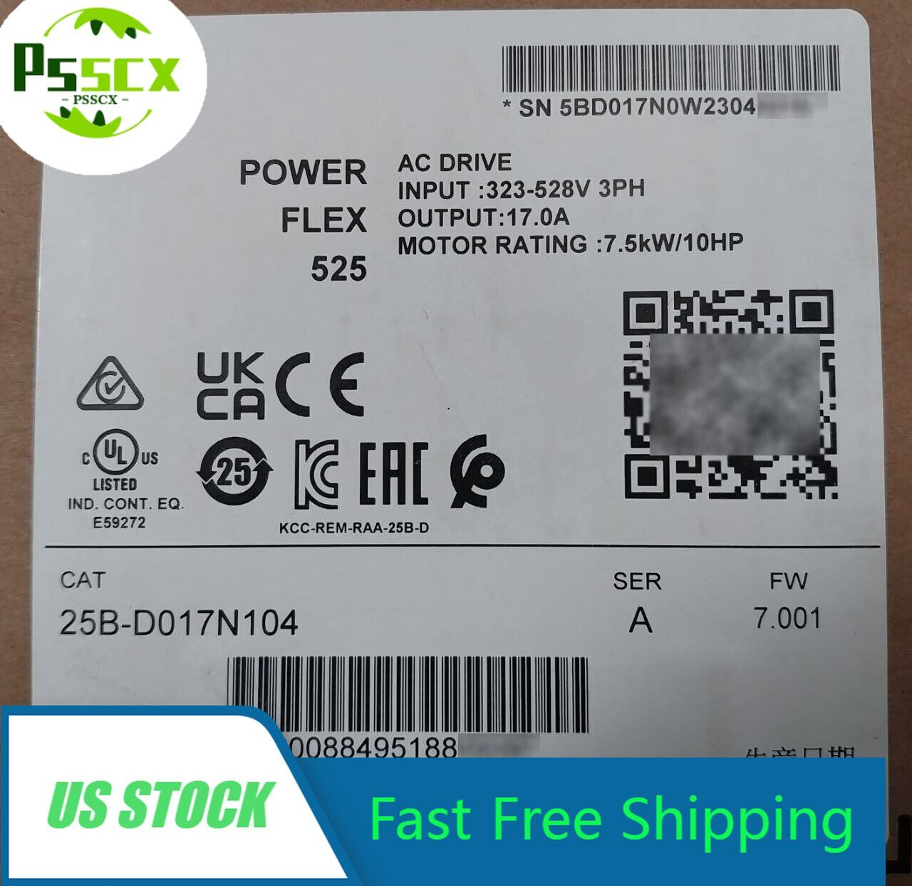 Allen-Bradley AB 25B-D017N104 Ser A Power Flex 525 AC Drive 7.5kW 10Hp ...