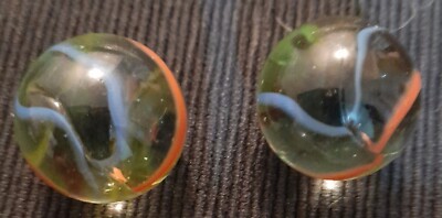 Two Medium FunFair Glass Marbles /Clear w Red Blue Swirls Vacor | eBay