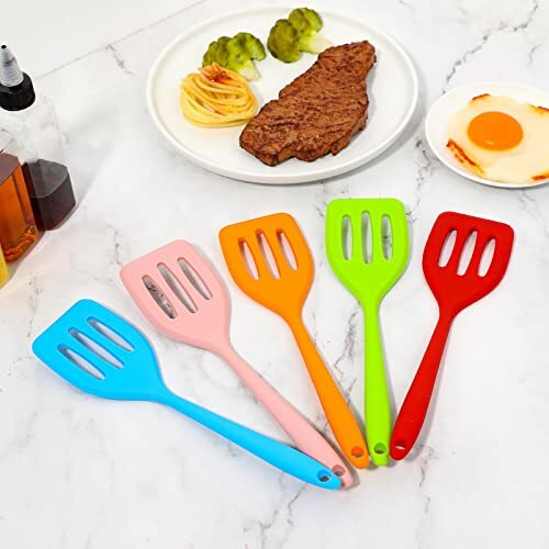 5Pcs Small Spatula, Mini Silicone Turner, Silicone Slotted Spatulas ...
