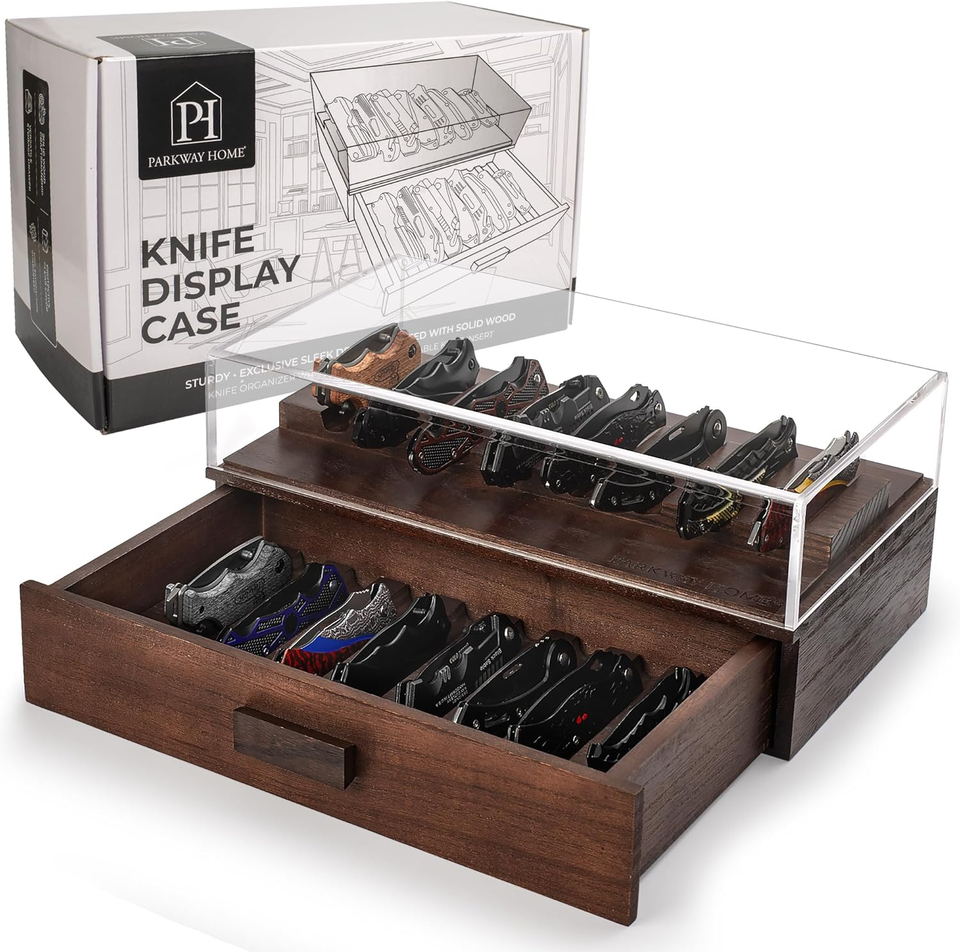 2 Tier Knife Display Box Case Showcase Cabinet Wood Pocket Knives ...