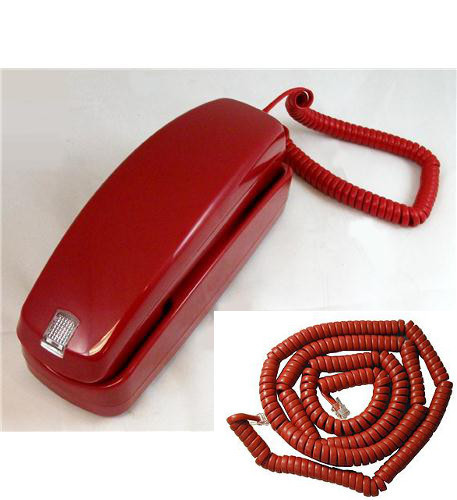Red Corded Trimline Slimline Phone Desk Wall w/ 25ft Long Red Cord ...