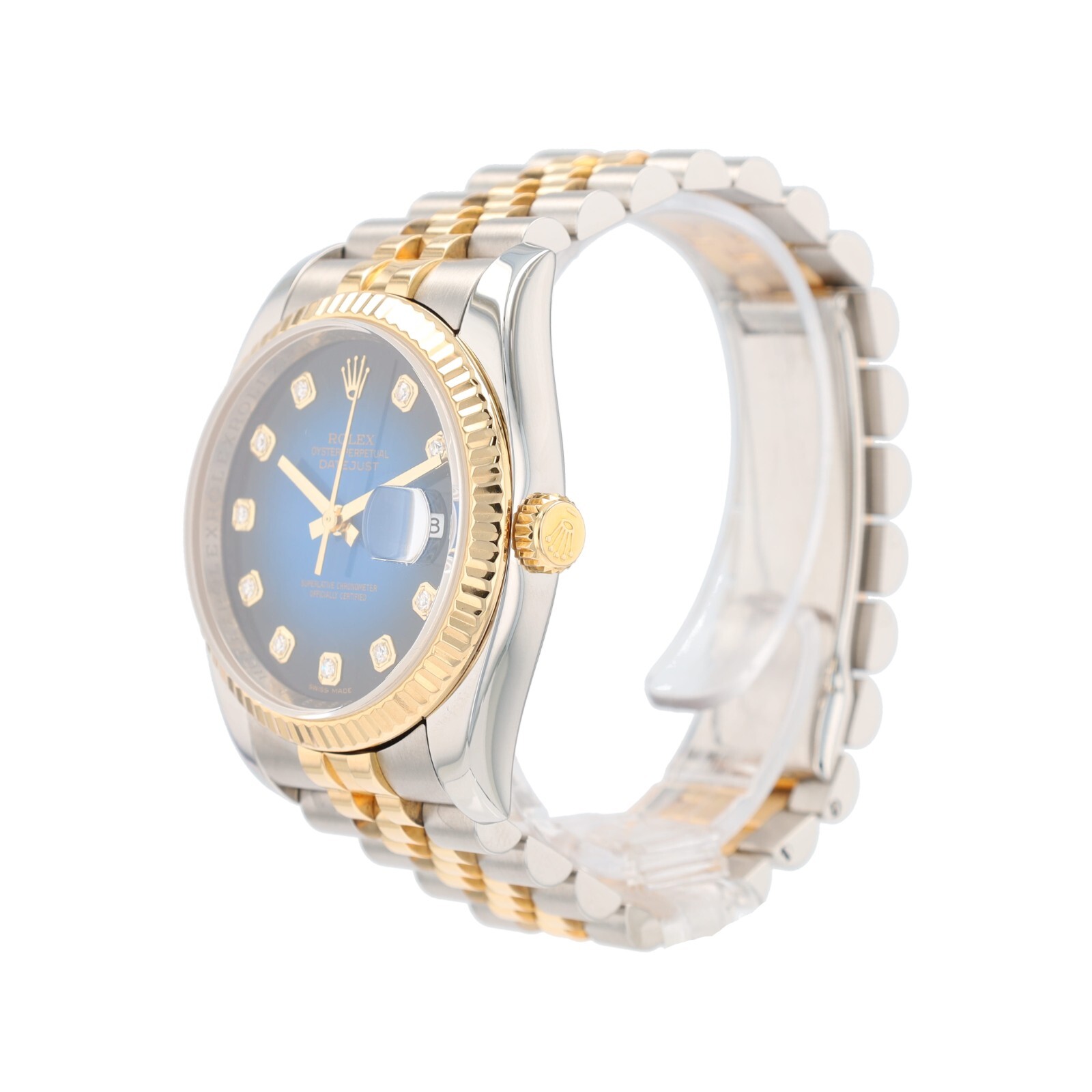 Rolex Datejust 116233 Blue Diamond Dial 36mm Fluted Bezel Jubilee Band ...