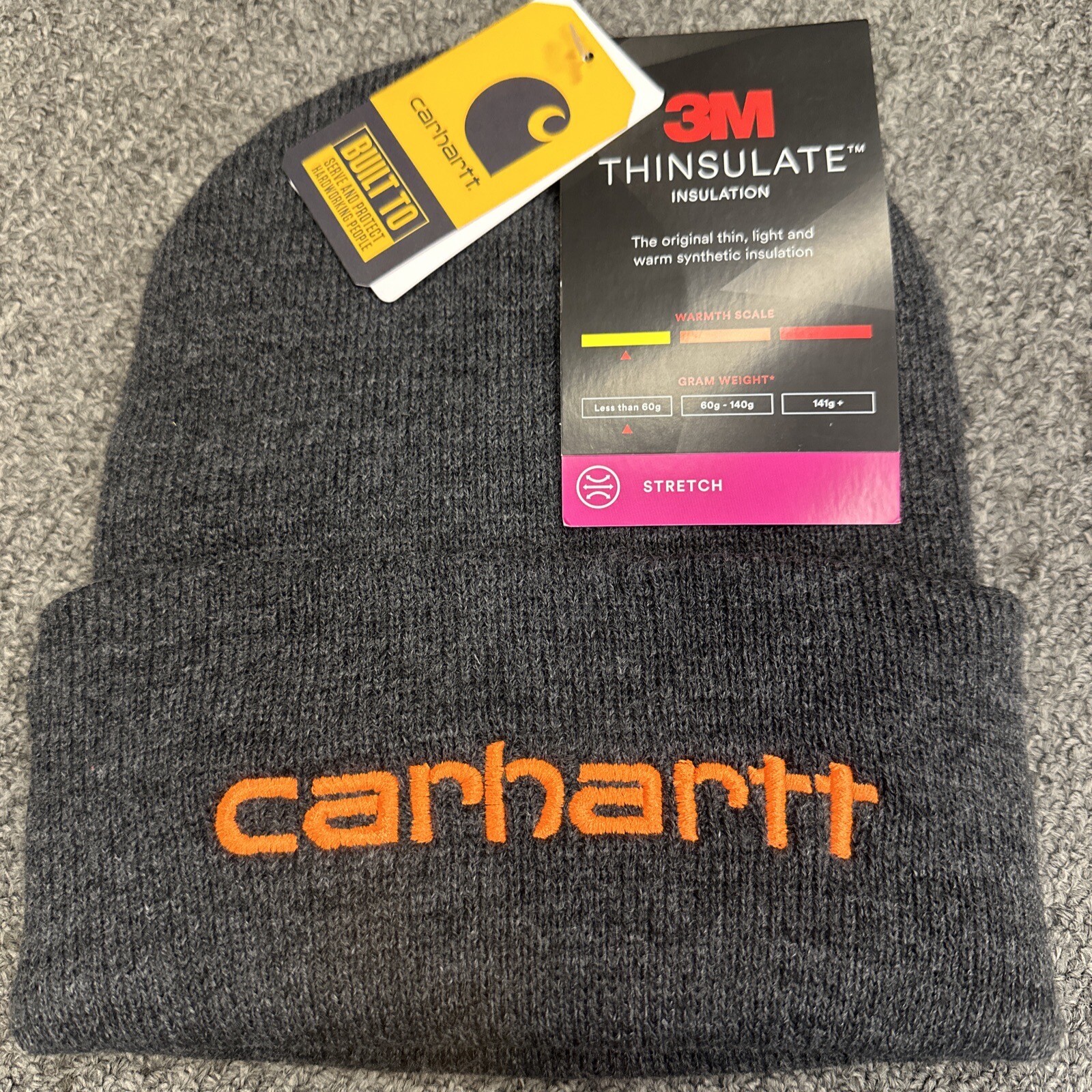 Carhartt 3M Thinsulate Embroidered Logo Knit Cuffed Beanie Dark Grey ...