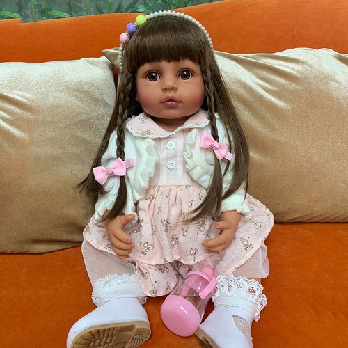 22 inch Reborn Doll Dark Skin Silicone Vinyl Body Waterproof Cute Girl ...