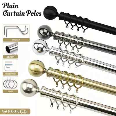 Extendable Eyelet Metal Curtain Pole 28mm Rail With Finials Rings Rod ...