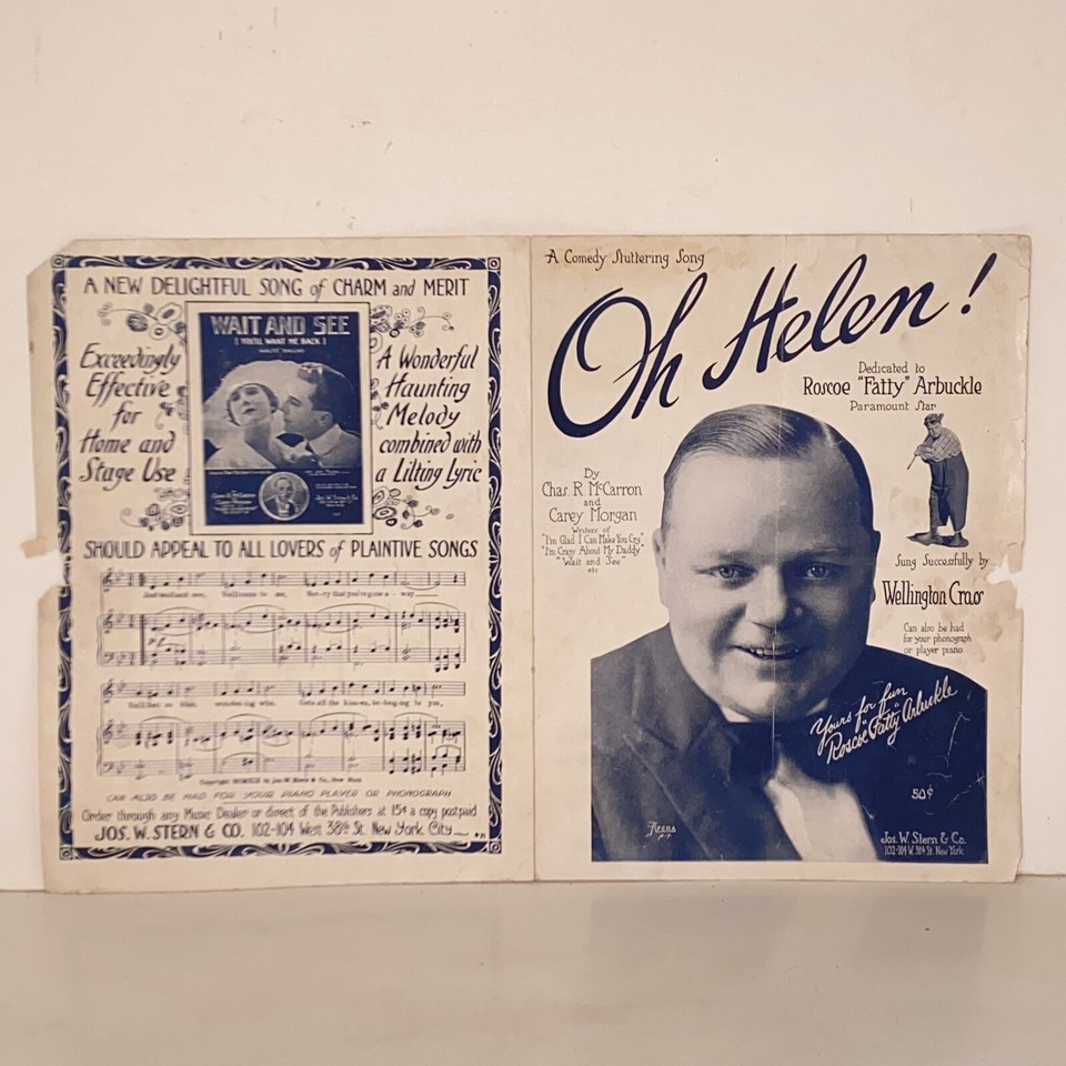 Antique 1918 A Comedy Stuttering Song Oh Helen! Sheet Music Fatty ...