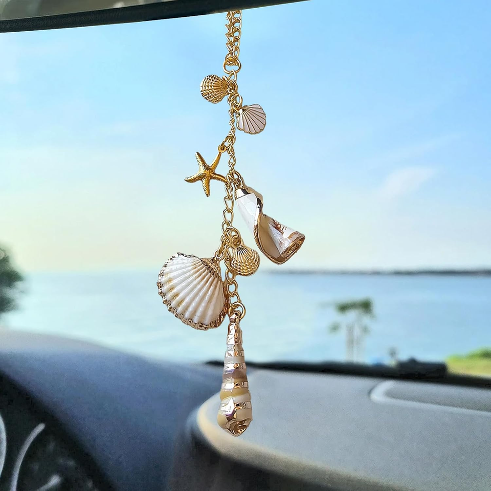 Sea Shells Car Decor,Cute Coastal Hanging Charm for Rear View Mirror ...