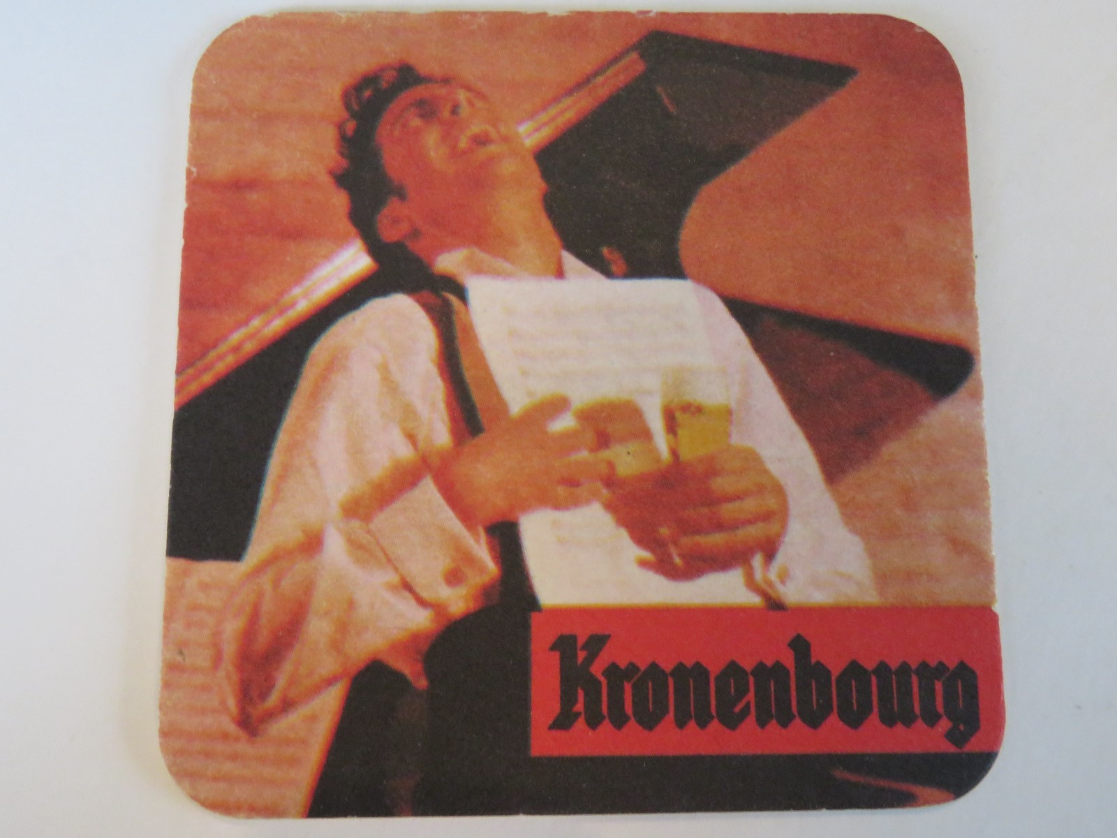 Beer Coaster Mat ~~ Kronenbourg Brewery ~ Obernai, France ~ Man Singing ...