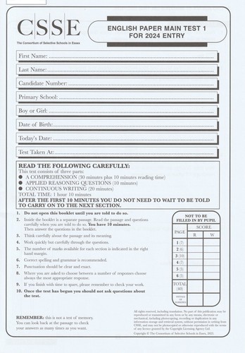 CSSE 11+ ESSEX 11+ 2025 2024 2023 [+EXTRAS] Actual Past Paper [PDF ...