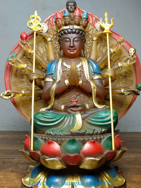 Old Marked China Color Glaze Lotus 1000 Arms Kwan-yin Guan Quan Yin God ...