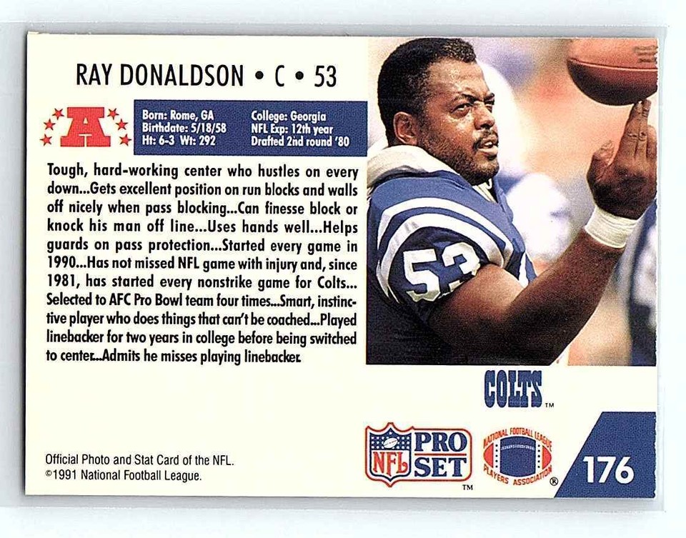 1991 Pro Set Ray Donaldson Indianapolis Colts #176 | eBay