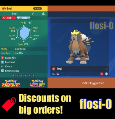 6IV Shiny Entei Pokemon Scarlet and Violet | eBay