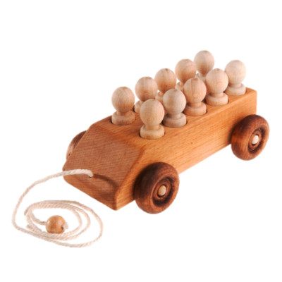 Pull Along Car with ten Wooden Peg Passengers | eBay