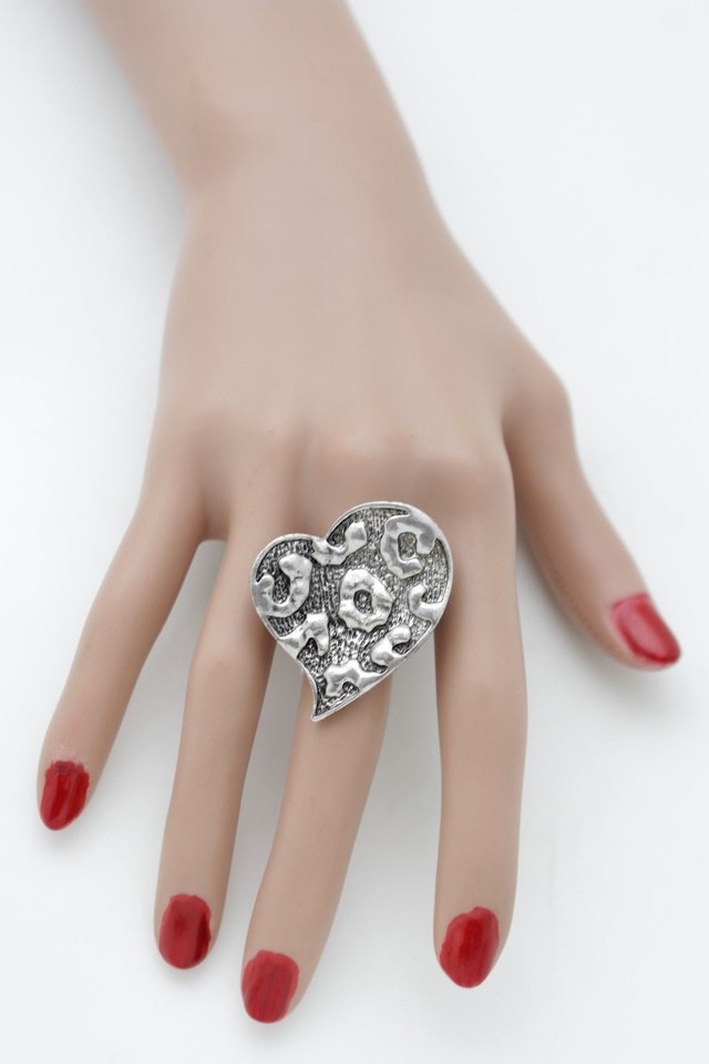 Women Silver Big Metal Finger Fashion Jewelry Love Ring Trendy Heart ...