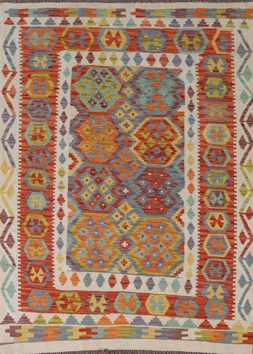 Geometric Pastel Color Kilim Flat weave Reversible Rug 4'x6' Handmade ...