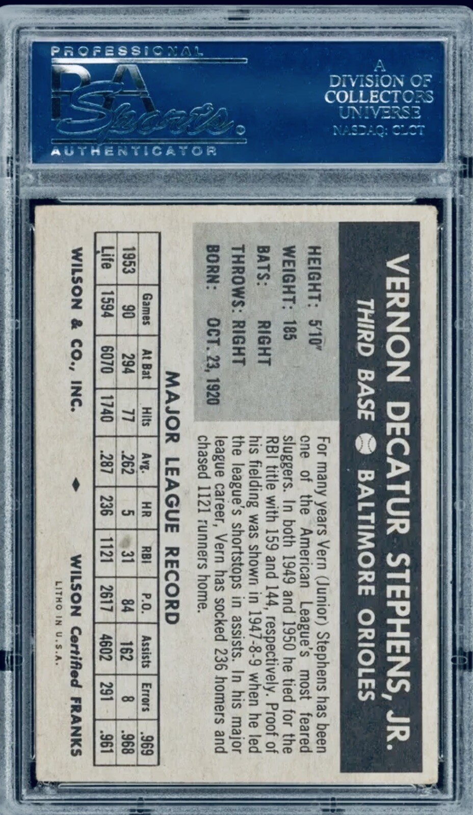 1954 Wilson Franks Set-Break Vern Stephens PSA 4 VG-EX | eBay