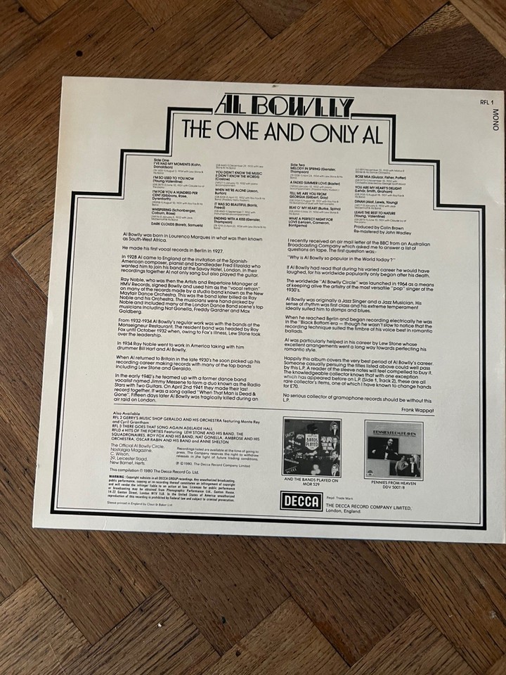 Al Bowlly - The One And Only Al 12" Vinyl LP Decca 1980 UK | eBay