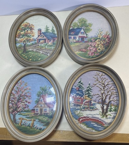 Vintage four seasons needlepoint In 10" X 8" Oval Frames | eBay