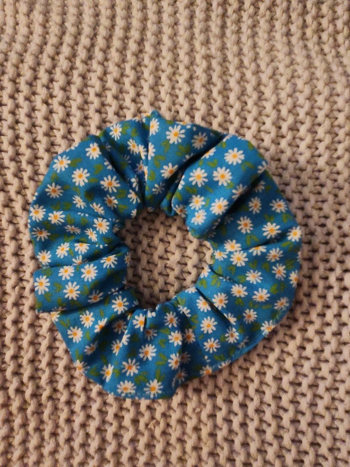Handmade Hair Scrunchie Blue with white floral theme | eBay