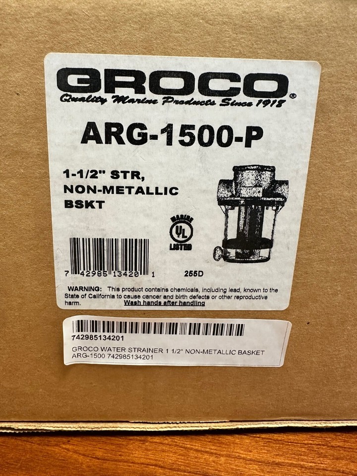 GROCO 1 1/2" Raw Water Strainer Non-Metallic Basket ARG-1500-P New ...