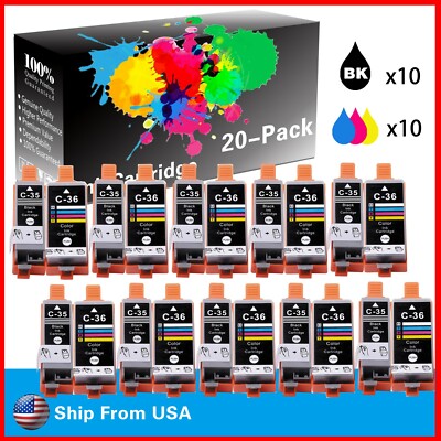 20 Pk PGI35 CLI36 Ink Cartridge for Canon PIXMA Mini320 (10 Black+10 ...