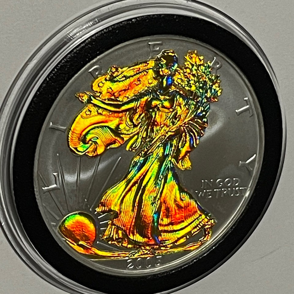 2005 ASE Golden Hologram American Eagle Coin 1 Troy Oz .999 Fine Silver ...