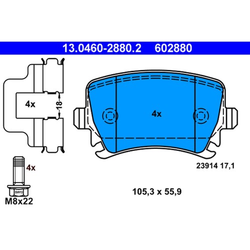 Volkswagen Jetta ATE Rear Disc Brake Pad Set 602880 4F0698451D | eBay