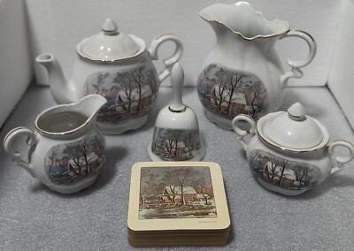 Avon 1977 Representatives Award Fine Porcelain Currier and Ives Tea Set ...