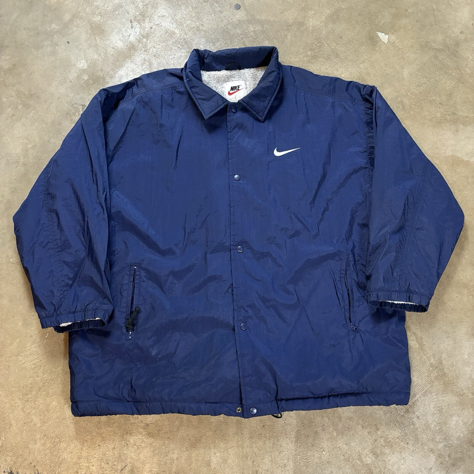 Vintage 90s Nike Sherpa Lined Insulated Snap Button Bomber Big Logo ...
