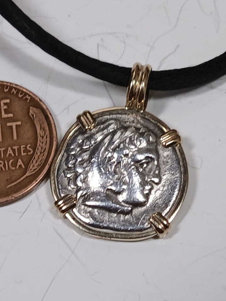 Alexander the Great Ancient Greek Tetradrachm Coin Silver Necklace 14K ...