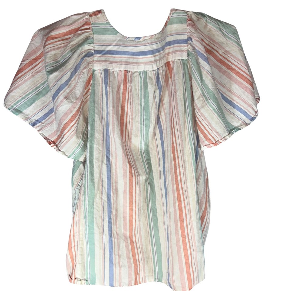 Terra & Sky 2X babydoll y2k Striped Flutter Sleeve Button Front Blouse ...