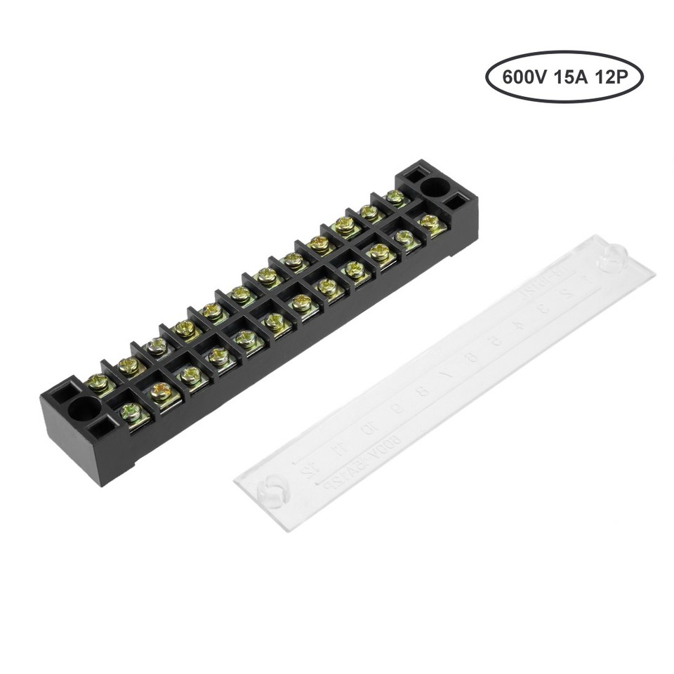 12 Positions Dual Rows Wire Barrier Block Terminal Strip TB-1512L 600V ...