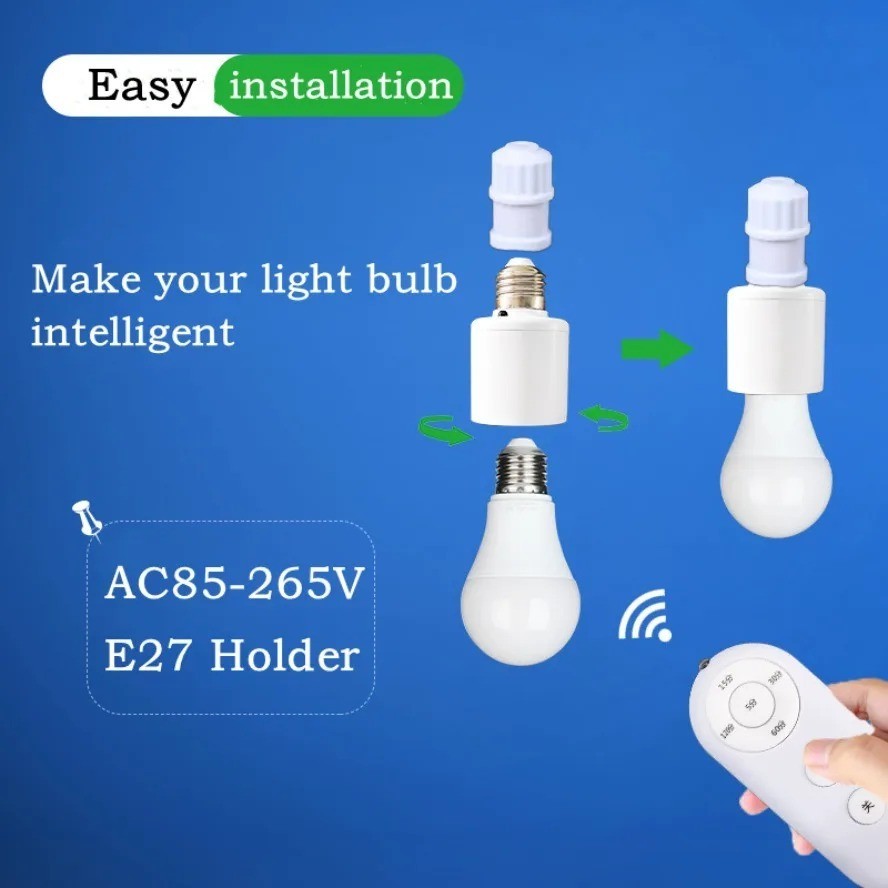 Wireless Remote Control Light Lamp E27 Screw Bulb Base Holder Cap ...