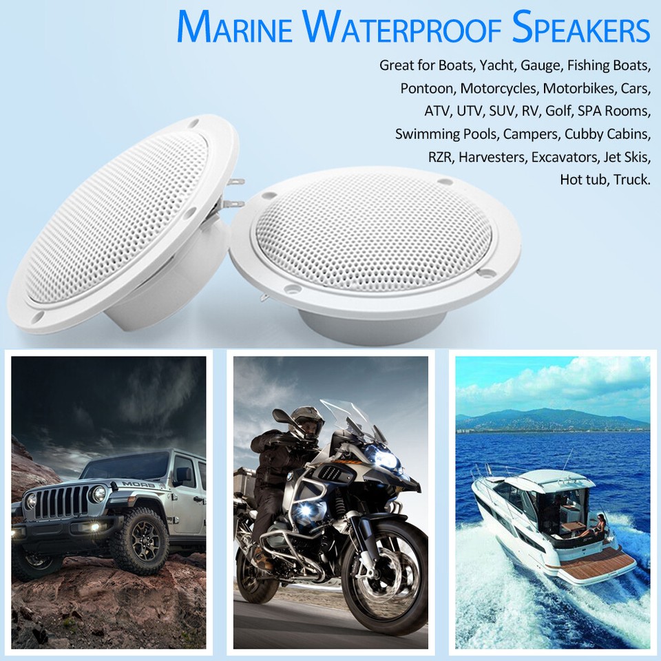 Marine Audio Radio Bluetooth Stereo Receiver and Boat 4'' Speakers and ...