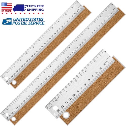 3X Metal Ruler with Cork Backing, 6+12+18 Inch Stainless Steel Rulers ...