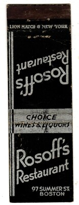 ROSOFF'S RESTAURANT matchbook matchcover - BOSTON, MASSACHUSETTS | eBay
