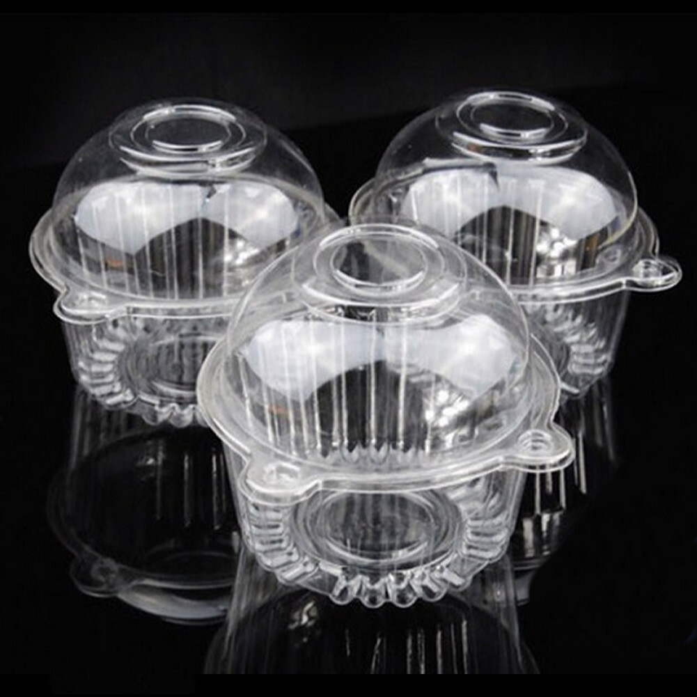 100pcs Clear Plastic Single Cupcake Cake for Case Muffin Pod Dome ...