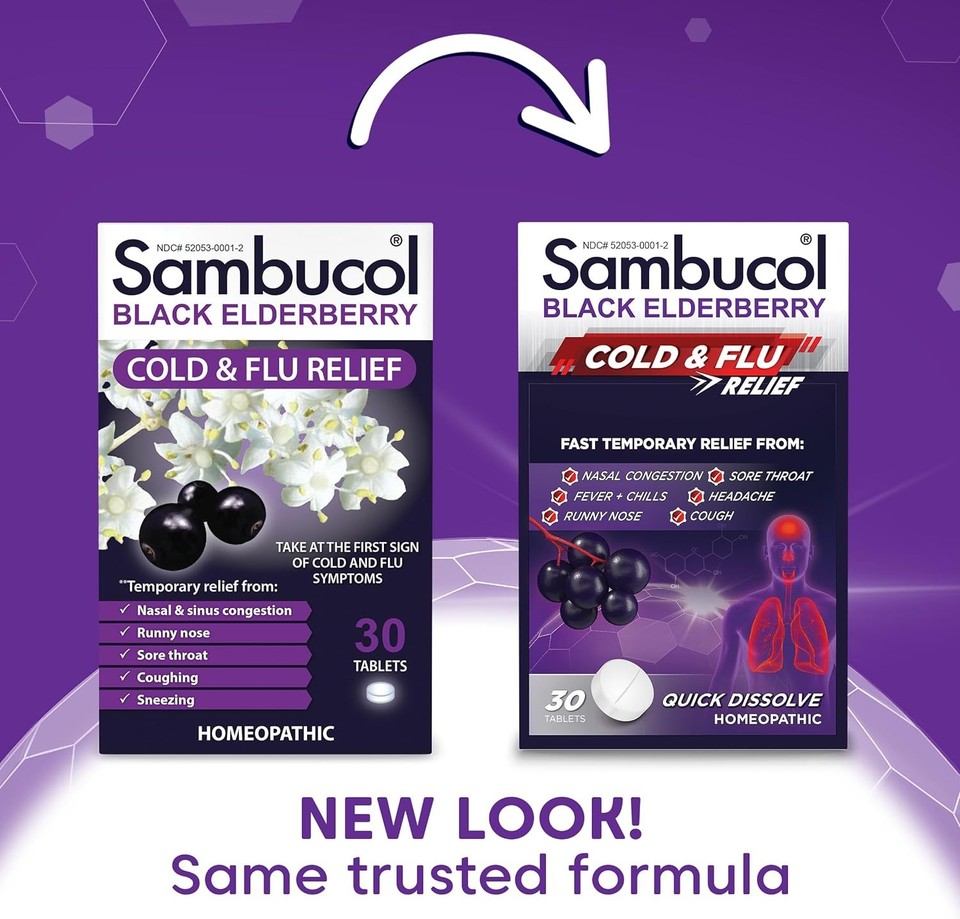 Sambucol Cold and Flu Relief Tablets - Homeopathic Cold Medicine, Cold ...